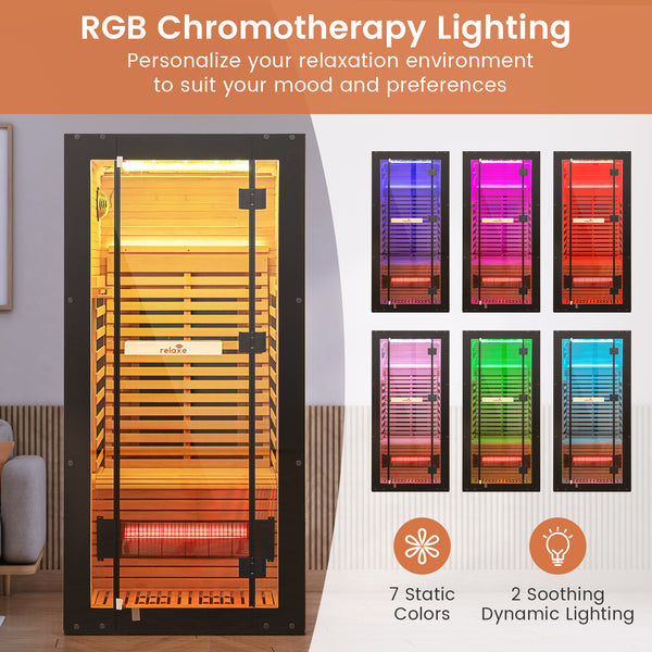 Relaxe Infrared Sauna With Full Body Red Light Therapy Panel